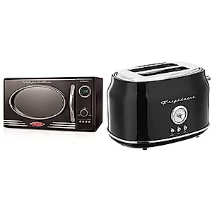 Nostalgia Retro Countertop Microwave Oven, 0.9 Cu. Ft. 800-Watts with LED Digital Display, Child Lock, Easy Clean Interior, Cu.Ft, Black & Frigidaire ETO102-BLACK, 2 Slice Toaster, 900w, Black