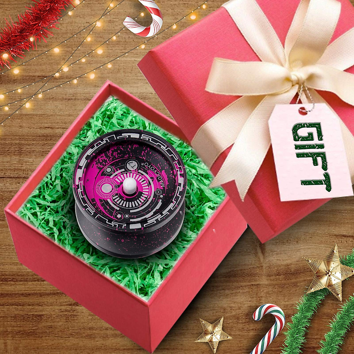 Yoyo T7 Responsive Yoyo for Kids, Aluminum Metal Beginner Yoyos with Narrow C Yoyo Bearing and Extra 5 Yoyo Strings + Yoyo Bag+ Yoyo Glove (Black&Pink Color)