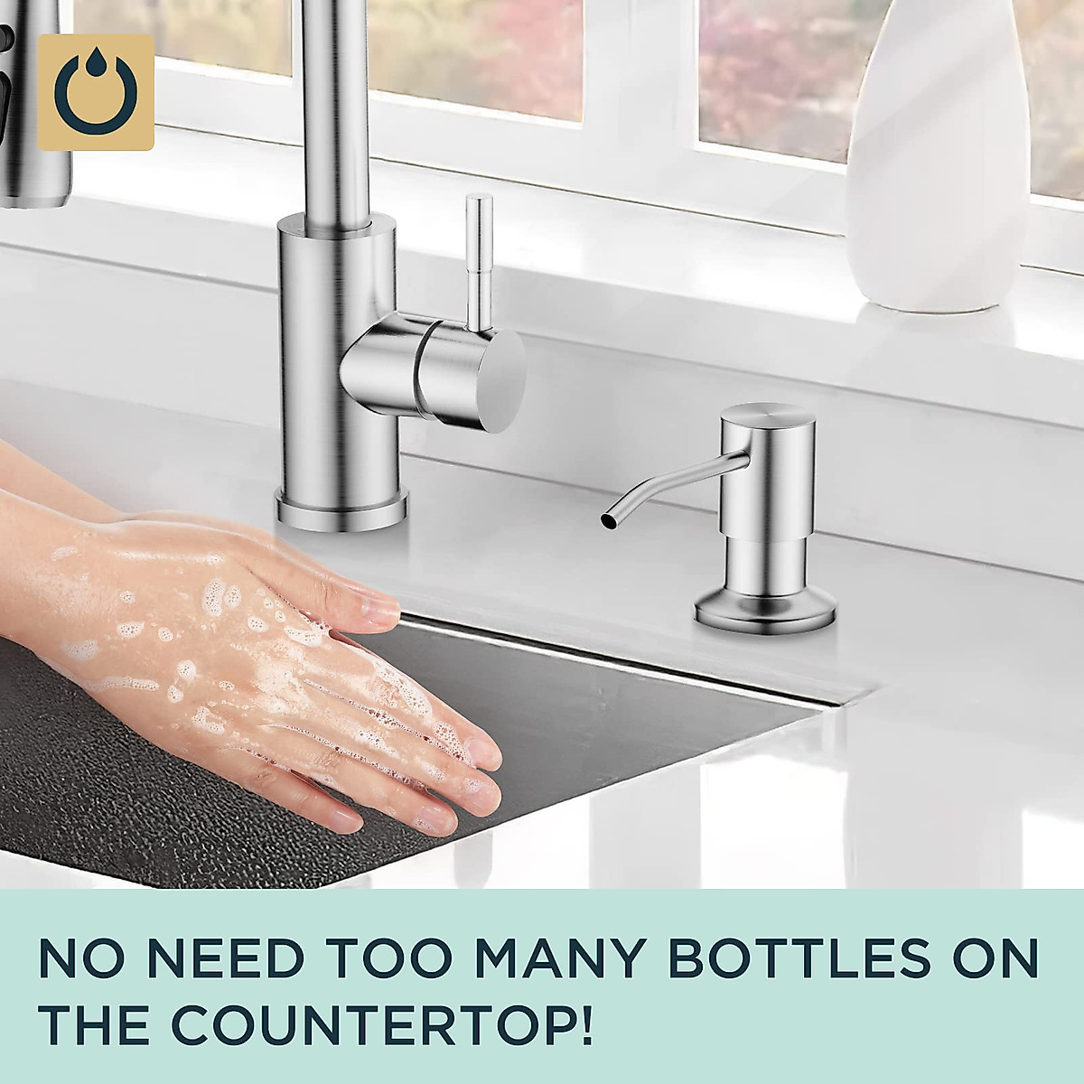 FORIOUS Soap Dispenser for Kitchen Sink, Built in Sink Soap Dispenser, Countertop Soap Dispenser with 500ML/18OZ Bottle, Lotion Dispenser for Kitchen Sink Built in Refill from The Top, Brushed Nickel