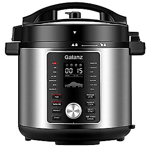 Galanz 12-in-1 Electric Pressure Cooker & Air Fryer with 12 Preset Programs Including Slow Cook, AirFry, Dehydrate, Rice, Grill, Roast, Steam, Beans, Stew, Warm, 6 Qt, 1000W/1500W, Stainless Steel