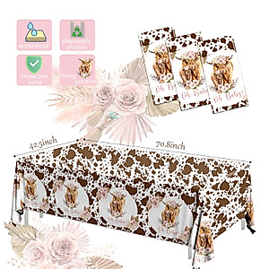 HAKOTI 3Pack Holy Cow Tablecloth,Cow Baby Shower Decorations Brown Cow Print Rectangular Plastic Table Cover for Birthday Party Supplies,Farm Animal Themed Party Decorations