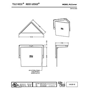 Tile Redi USA RLCorner Redi Shower Ledge, 15.56" W x 8.06" D x 12" H, Black