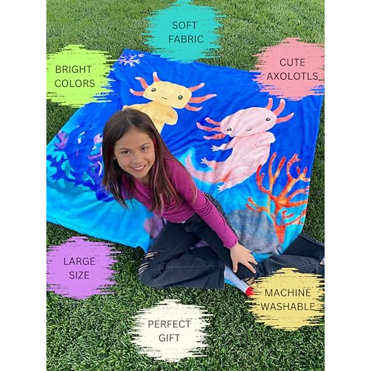 Axolotl Blanket - Cute Axolotl Blanket for Girls - Axolotl Fleece Throw Blanket - Axolotl Gift -Axolotl Stuff -Axolotl Girls Gift - Cute Kids Salamander Blanket - Just a Girl who loves axolotls