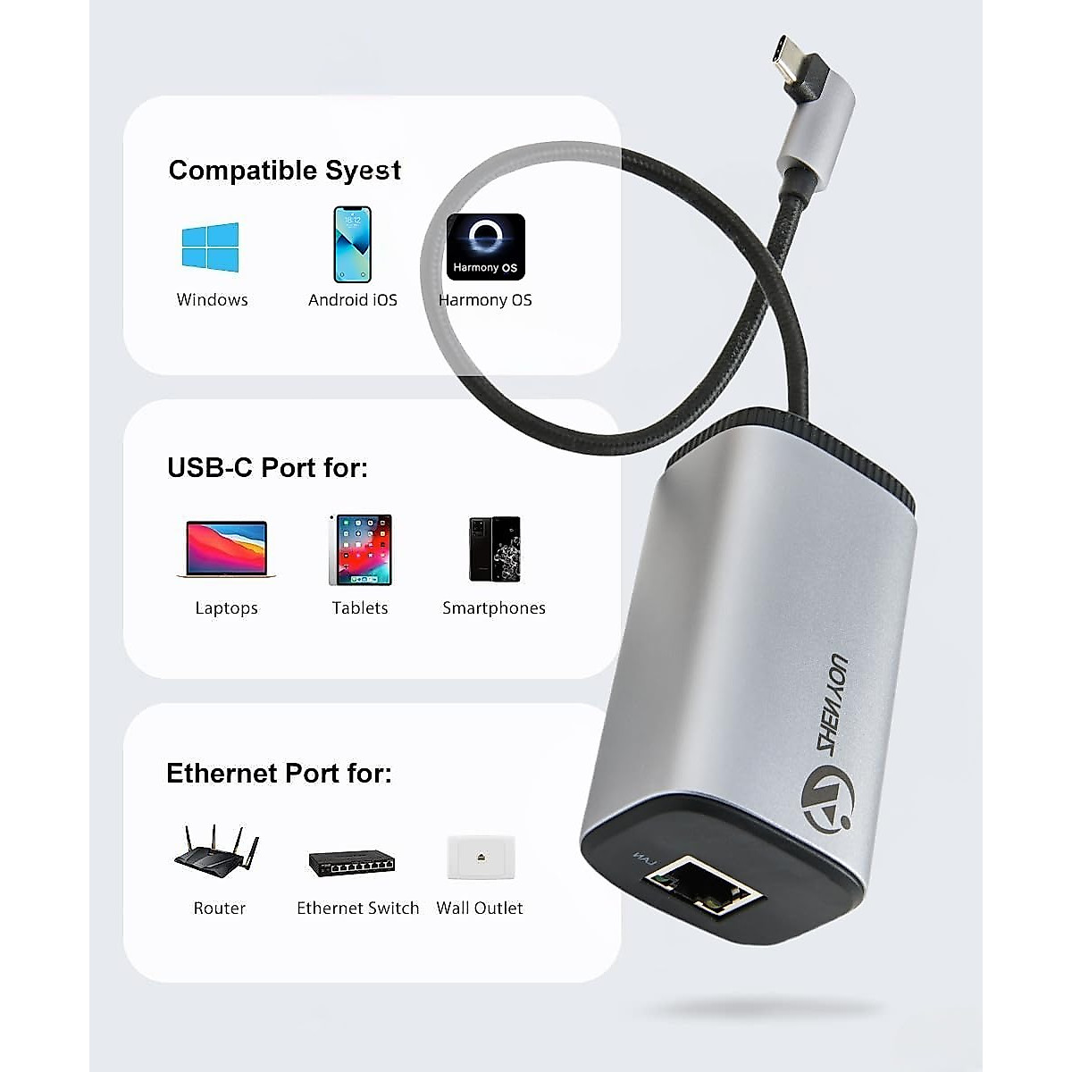 NP Type-C to Gigabit PoE Converter, POE Ethernet Adapter gigabit RJ45 to Type C 1000Mbps Converter