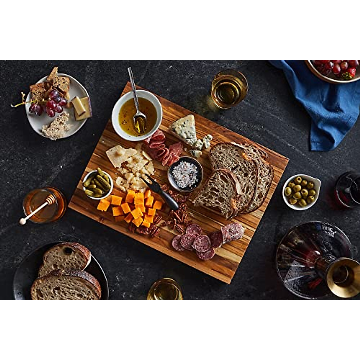 Sonder Los Angeles, Large Teak Wood Cutting Board for Kitchen with Juice Groove, Reversible Charcuterie Butcher Block 18x14x1.25 in (Gift Box Included)