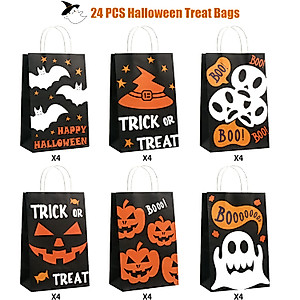 STEFORD Halloween Paper Treat Bags,24PCS Black Series Halloween Trick or Treat Candy Gift Goodies Tote Bags with Handle for Halloween Party Favors Supplies
