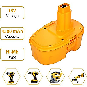 [Upgraded to 4.5Ah]2Pack DC9098 DC9096 Battery Compatible with Dewalt 18 volt Battery Replacement DC9099 DC970 Ni-Mh DW9095 DW9096 DW9098 DW9099 DE9039 DE9095 DE9096 DE9098 for dewalt 18v xrp battery