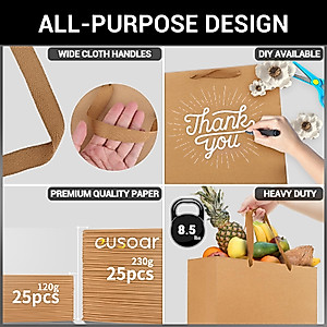 EUSOAR Kraft Paper Gift Wrap Bags, 25pcs Small 10.6"x3.1"x8.3" Reusable Sturdy Heavy Duty Shopping Bags with Handle Bulk, Retail, Boutique, Business,Wedding Party Favor,Grocery,Restaurant Take-Out Bag