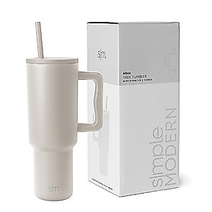 Simple Modern 40 oz Tumbler with Handle and Straw Lid | Insulated Cup Reusable Stainless Steel Water Bottle Travel Mug Cupholder Friendly | Gifts for Women Men Him Her | Trek Collection | Almond Birch