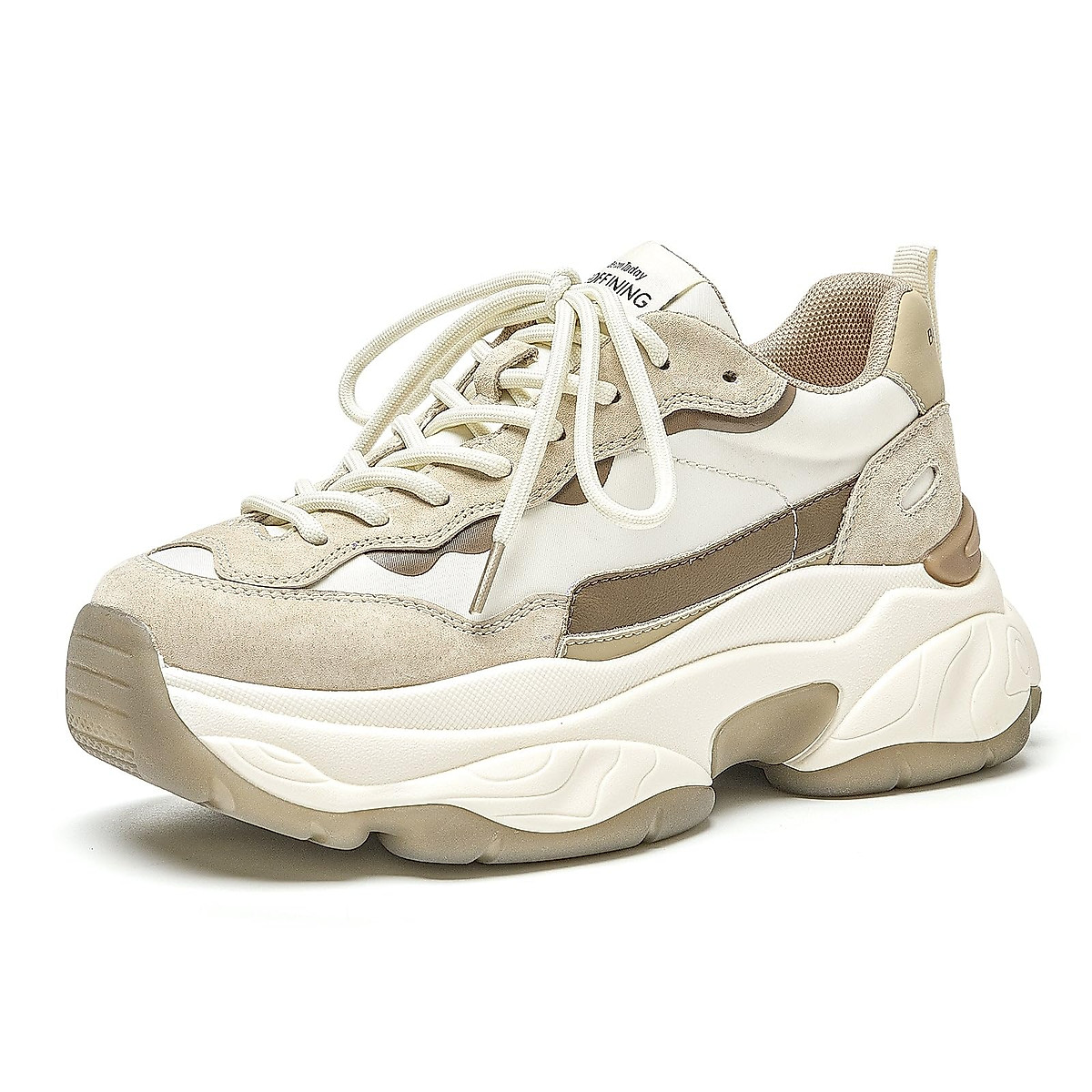 BEAU TODAY Womens Chunky Sneakers, Chunky Shoes for Women, Lace up Comfortable Fashion Dad Sneaker Black&Blue US Size 8