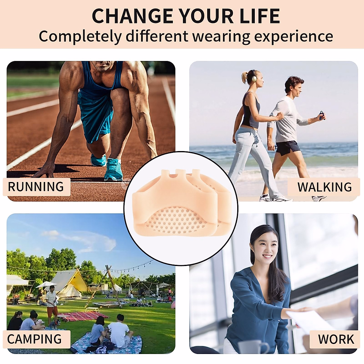 Metatarsal Pads for Women Shoes Ball of Foot Cushions Soft Gel Metatarsalgia Cushions Foot Pads for Ball of Foot Pain Relief Silicone Forefoot Pads for Women and Men(4 Pairs)