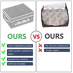 homyfort 2 Pack Cup and Coffee Mug Storage Box Organizer with Dividers, China Storage Containers Hard Shell with 24 Compartments for Mugs Moving and Protection (Grey)