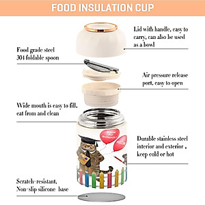CUPADA Beige Pets Funny Food Jar, Back To Insulated Hot Food Jars Vacuum 17OZ with Folding Spoon for Work Trip Picnic Camping