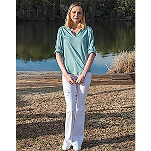 roswear Women’s High Waisted Bell Bottom Stretch Ripped Curvy Flare Jeans White Large