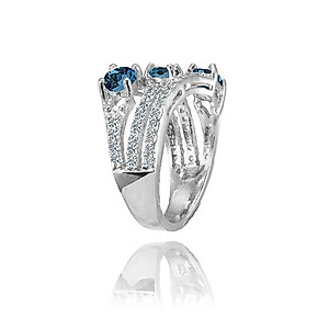 Ice Gems Sterling Silver London Blue Topaz and White Topaz Oval Three Stone Ring, Size 8