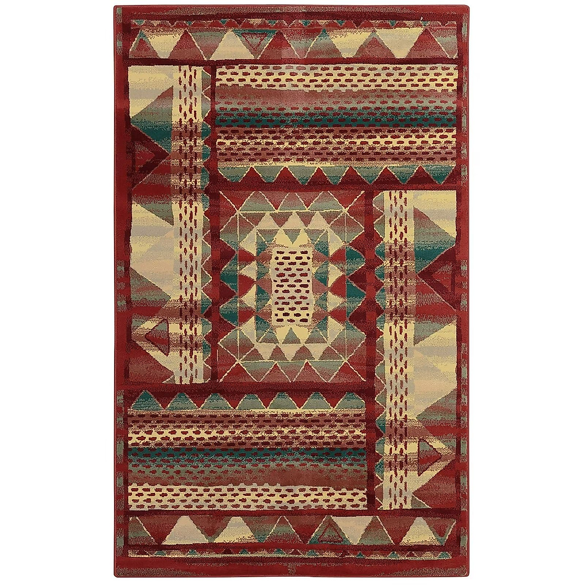 COZYLOOM 9x12 Area Rug Vintage Tribal Distressed Rug Bohemian Farmhouse Rustic Geometric Rug Non Slip Non-Shedding Low Pile Accent Rug Indoor Fluffy Boho Carpet for Living Room Bedroom Home Office