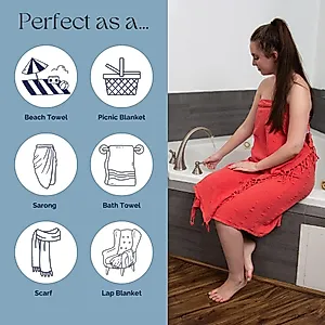 InfuseZen Stonewashed Turkish Bath & Beach Towel –100% Organic Turkish Cotton - Soft, Lightweight, Absorbent - Quick Dry, Sand Free - Swim, Pool, Shower, Travel - Peshtemal, Hammam Spa Towel - Coral