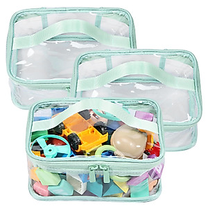 3 Pcs Toy Storage Bags Clear PVC Toy Organizing Bags with Zipper and Handle Reusable Board Game Storage Waterproof Toy Storage Organizer for Building Blocks Toys Books US(green)