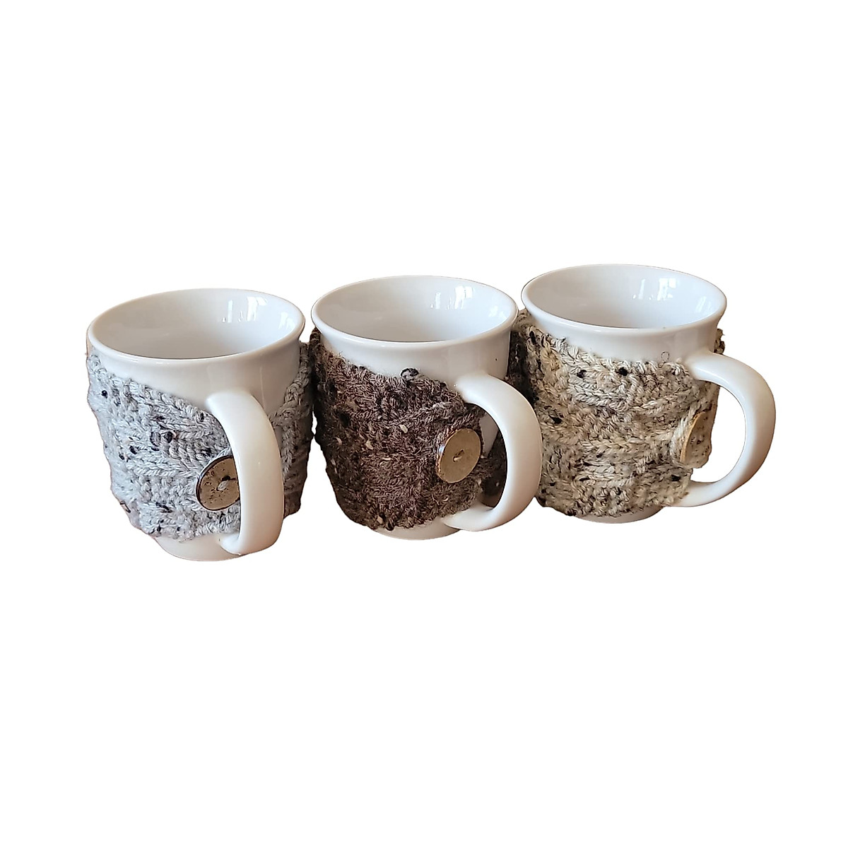 Coffee tea Mug Cozy gift box with 3 units, knitted mug cover, coffee mug sleeve, mug accesory