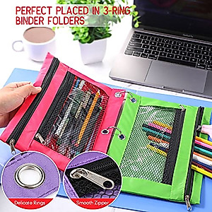 60 Pack Pencil Pouch 3 Ring Zipper Pencil Pouches Case Binder Cosmetic Bag 420d PVC Clear Film Pencil Case Kawaii Office Supplies Double Zip Zipper Pouch (Multi Color)