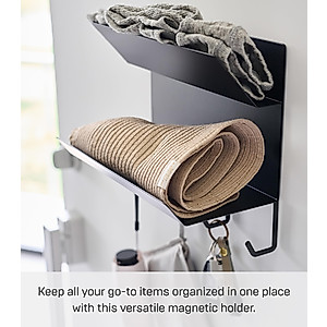 Yamazaki Home Tower Magnetic 2-Tier Entryway Organizer - Storage for Gloves and Hats with Hooks for Keys and Bags - Steel