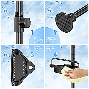 MOFAOTU Shower Caddy Corner, 4-Layer Shower Organizer, Rustproof Stainless Shower Shelves, Large Shower Storage and Shower Caddy Tension Pole, Drill Free Shower Rack, 56-117 Inch, Black