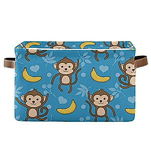 Rectangular Storage Bin Cute Cartoon Animals Monkey Basket with Handles - Toy Bins Laundry Storage Basket for Kids Toy Pets Room Closet