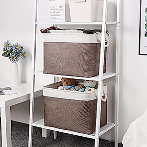 Bidtakay Baskets Set Fabric Storage Bins-White&Earthy Brown Bundled Baskets of 2 Large Baskets 16" X 11.8" X 11.8" + 6 Small Baskets 11.8" X 7.8" X 5"