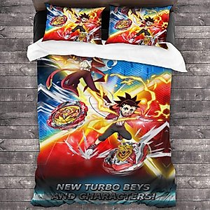 Bey-Blade Burst Evo-Lution 3-Piece Bedding Set Comforter Quilt Set Twin Size Soft Duvet Cover Set with 1 Quilt Cover 2 Pillow Shams 86" X70