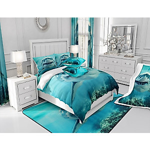 Shark Pattern Bedding Set Twin Size for Kids Boys Bedroom,Sea Animals Bed Duvet Cover Set,Shark Fish Print Comforter Cover Hawaiian Beach Decor 2 Pieces 1 Duvet Cover with 1 Pillowcase（No Comforter）