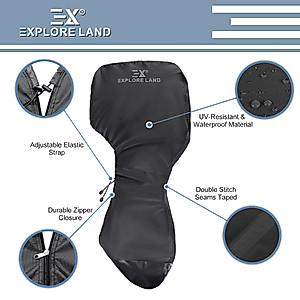 Explore Land Fade Resistant Full Outboard Motor Cover - Waterproof 600D Heavy Duty Boat Engine Covers Fit for Motor up to 20 HP, Black