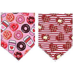 Valentines Day Dog Bandana 2 Pack - Triangle Bibs Pet Scarf for Small Dogs Puppy Cat