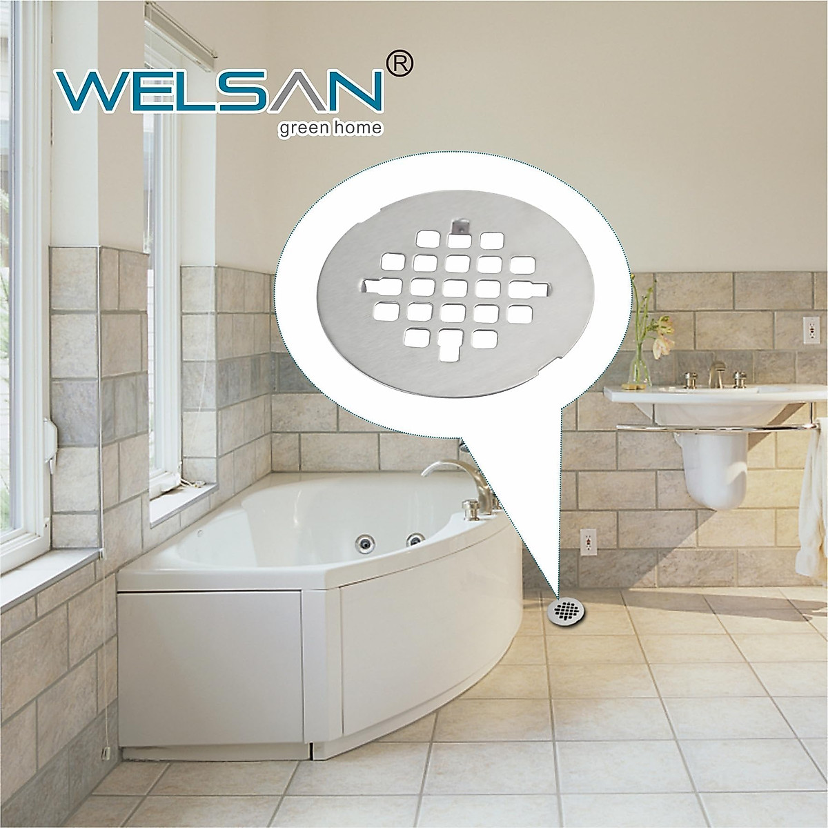 Brushed Nickel 4-1/4" OD Snap-in Shower Drain Cover Replacement, Welsan Stainless Steel Round Shower Strainer Grid Easy to Install