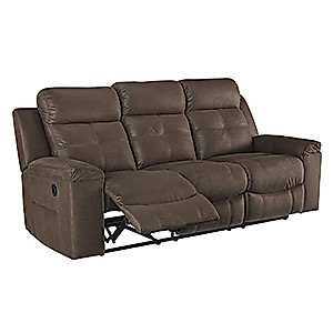 Signature Design by Ashley Jesolo Modern Faux Leather Manual Pull Tab Double Reclining Sofa, Dark Brown