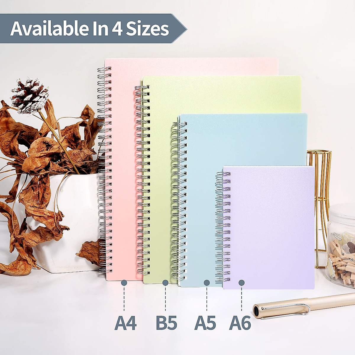 SUNEE 4 Pack Spiral Notebook - A5 Lined Journal Notebook 5.9 x 8.3 inches 8mm Ruled 80 Sheets/160 Pages - Journals for Study and Notes (pink, blue, green, purple)