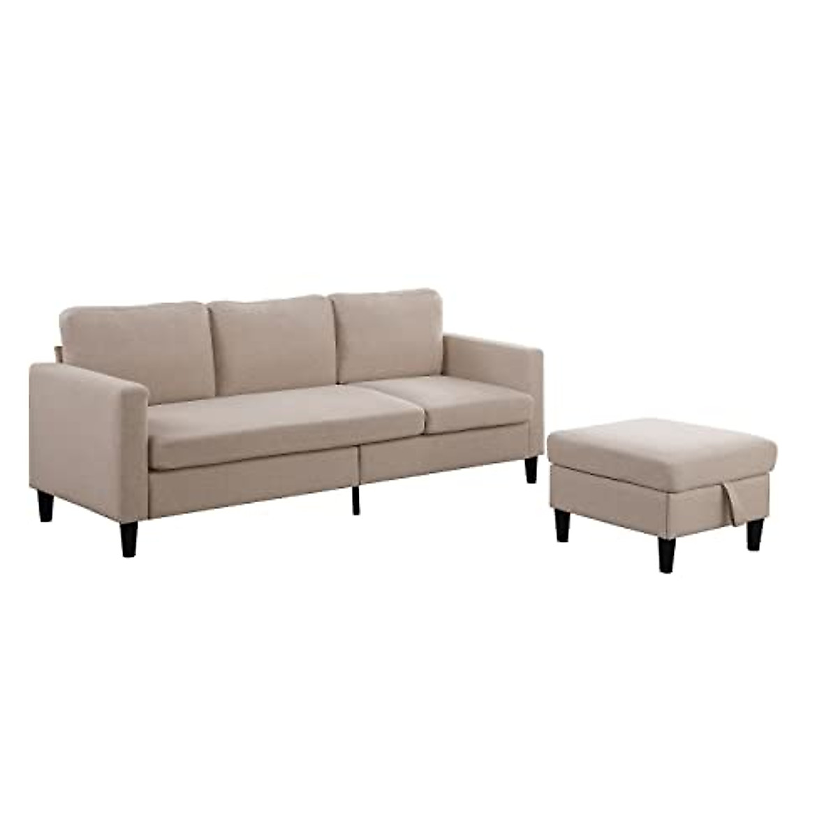 Urban Home Furniture Marcus 77" Mid Century Reversible Sectional with Storage Ottoman - Oatmeal