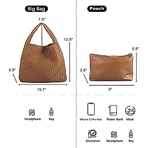 Women 2 in 1 Leather Handbag Hobo Purse Weave Shouler Bag Large Capacity Top Handle Satchal Bag, Black