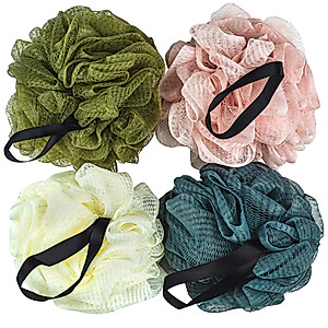 DecorRack 4 Loofah Bath Exfoliating Sponges 64g, Mesh Pouf, Bath Body Shower Scrubber Poof, Travel Bath and Shower Loofah Sponge Puff (Pack of 4)