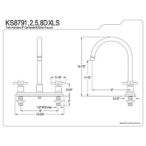 Kingston Brass KS8791DXLS Concord 8" Centerset Kitchen Faucet, 8" Spout Reach, Polished Chrome