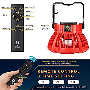 YEX-BUR Portable Camping Fan for Milwaukee, Rechargeable Personal Desk Tent Fan with Foldable Hook,Remote Control 4H Timer for Milwaukee 18V Li-ion Battery Cordless Fan for Camping, Bedroom