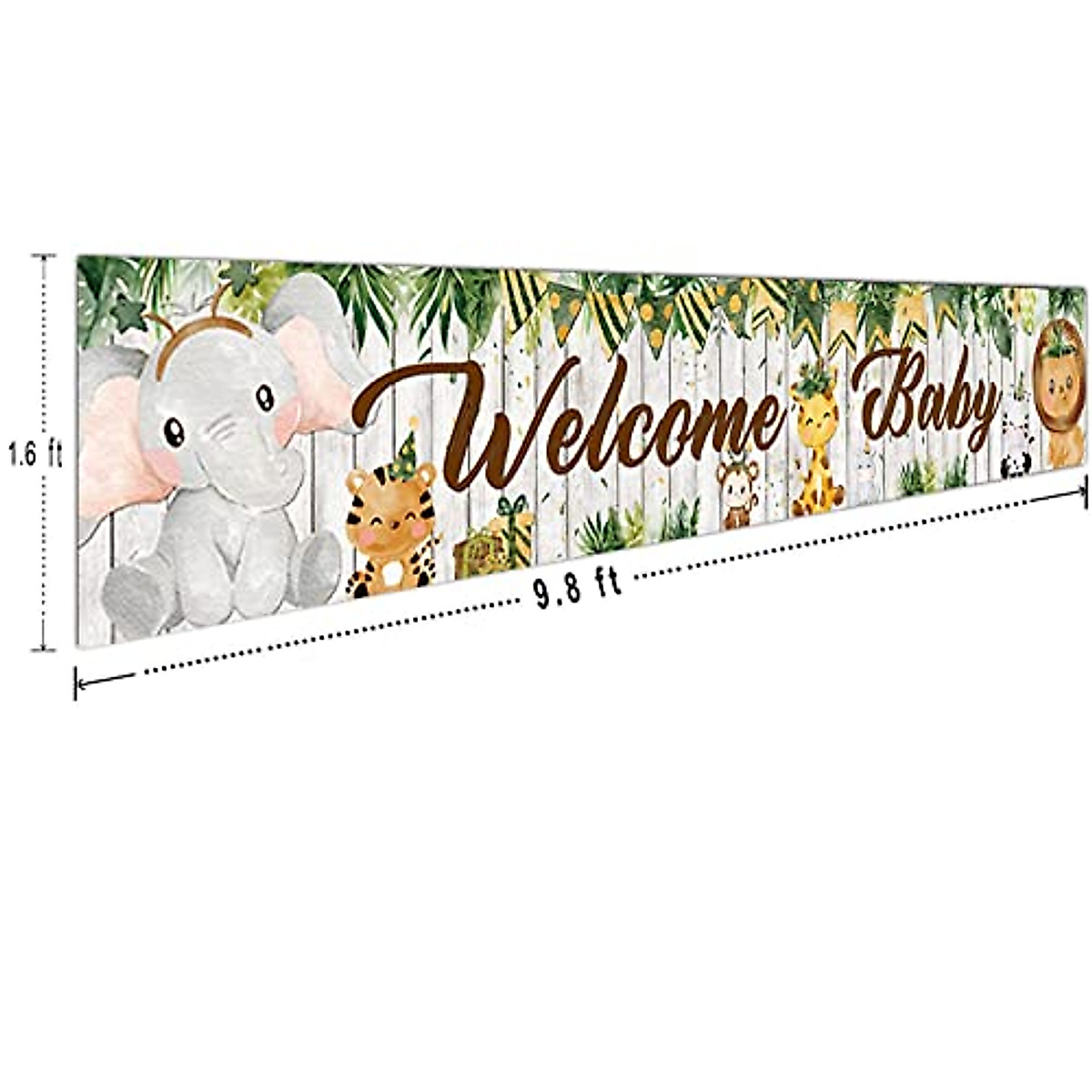 CHXSM 9.8 x 1.6 ft Welcome Baby Jungle Safari Yard Banner Shower Party Decoration Wild Animal Sign Backdrop Supplies