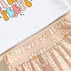 Toddler Baby Girl Easter Outfit Short Sleeve Bunny Rabbit Cotton T-Shirt Casual Floral Bell Bottoms Flare Pants (Khaki,6-12 Months)