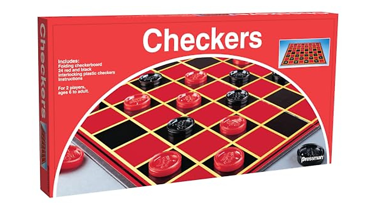 Pressman Checkers Classic Game with Folding Board and Interlocking Checkers