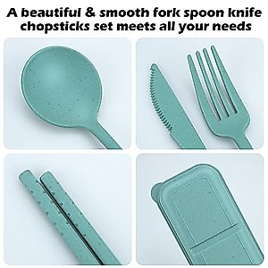 4 Sets Reusable Utensils Set with Case, Travel Utensils with Case, Reusable Utensils for Lunch Box accessories, Portable Chopsticks Knife Fork and Spoon Lunch Utensils Set for Work,Travel or Daily use