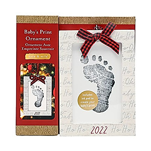 Kate & Milo 2022 Baby's Footprint Christmas Ornament, Fill in Baby's Print Holiday Ornament with Included Ink Pad, Gift for New and Expecting Parents
