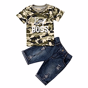 MA&BABY Casual Toddler Kids Boys Girls Tops T-Shirt Denim Pants Outfits Set Clothes 1-6Y (4-5T) Boy Boss