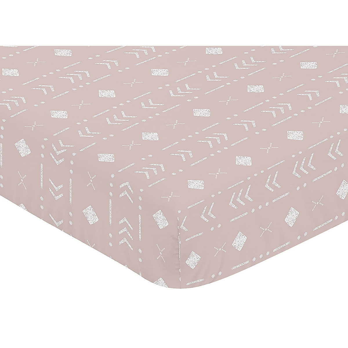 Sweet Jojo Designs Mauve and White Boho Tribal Mudcloth Girl Fitted Crib Sheet Baby or Toddler Bed Nursery - Pink Dusty Rose Woodland Bohemian Southwest Geometric Arrow Aztec Mud Cloth, White, Size