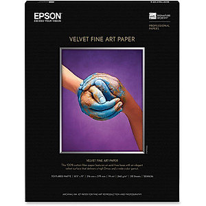 Epson Velvet Fine Art Paper (8.5x11 Inches, 20 Sheets) (S041636) , White