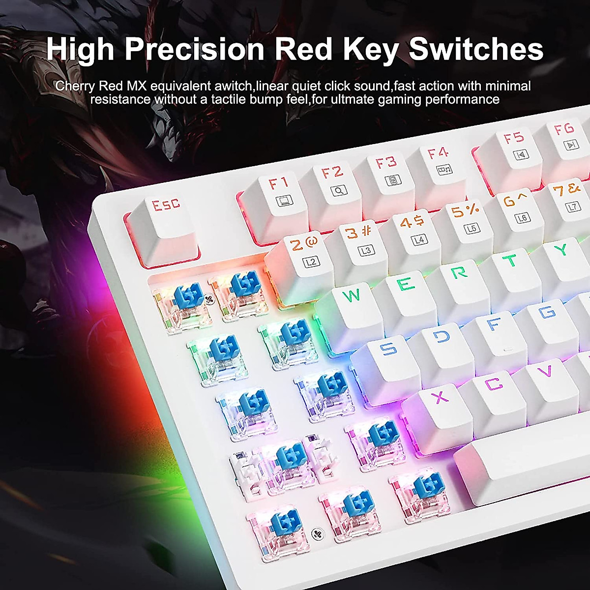 Mechanical Gaming Keyboard, E-YOOSO K-682 Rainbow LED Backlit and RGB Side Light 104 Key, High-Speed USB Data Cable-Suitable for Games and Office