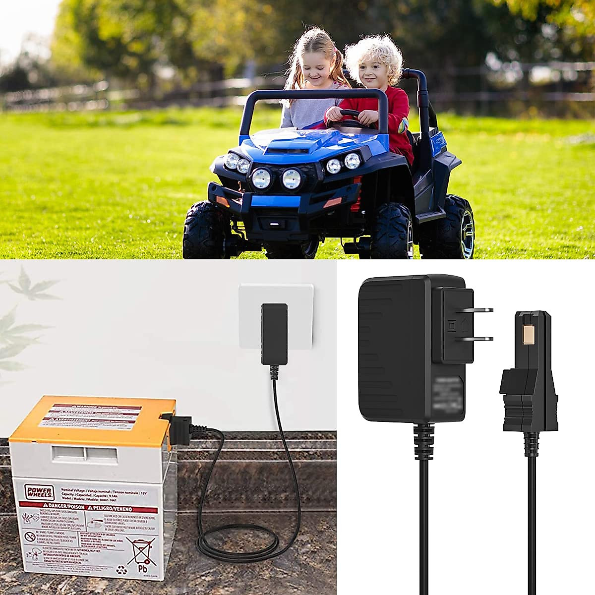 XXSZHY 12 Volt Battery Charger for All Power Wheels 12-Volt Ride-on Toys, for Fisher-Price Using The Orange Top Battery or The Gray Battery